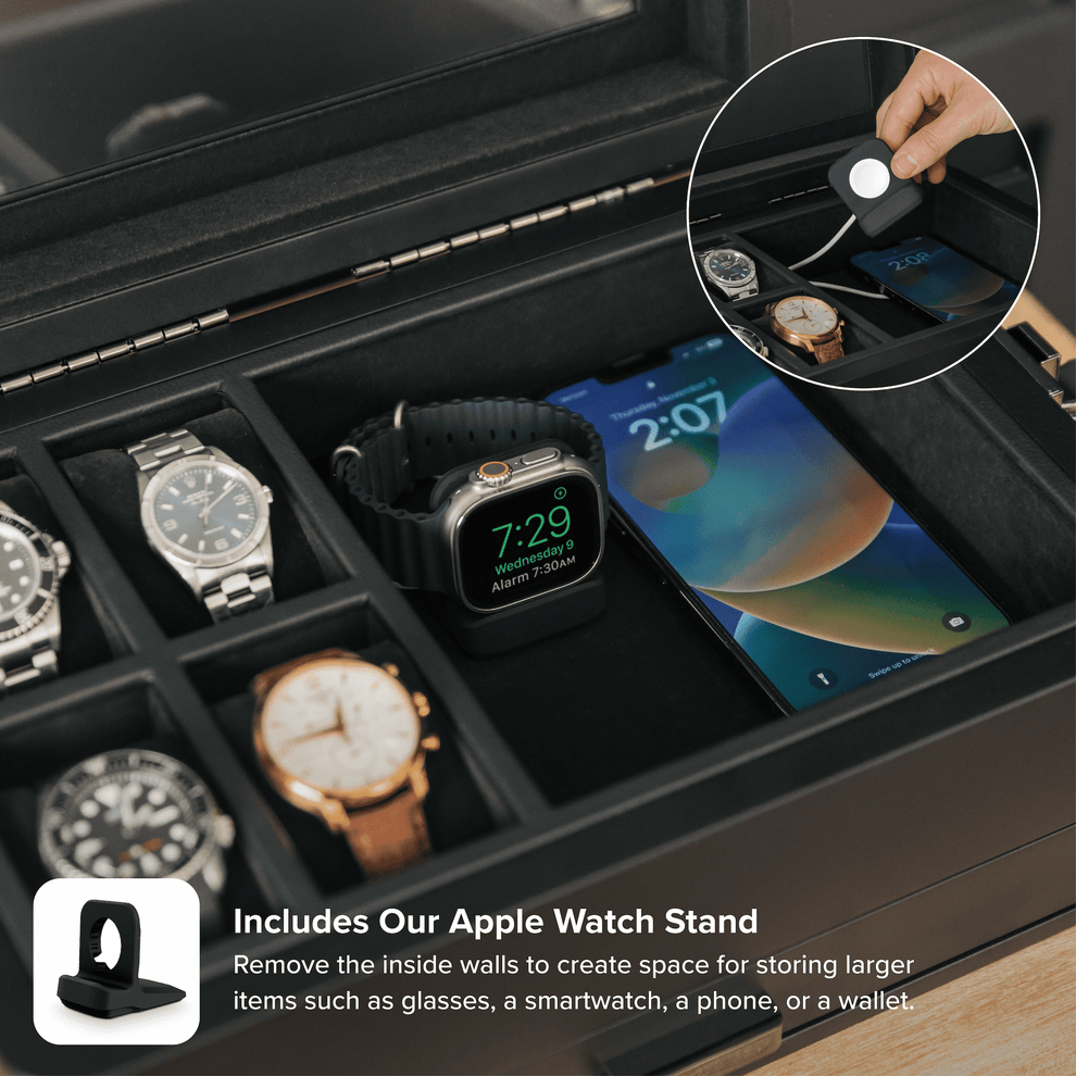 10-Slot Black Watch Box with Modular Storage & Accessory Drawer ...