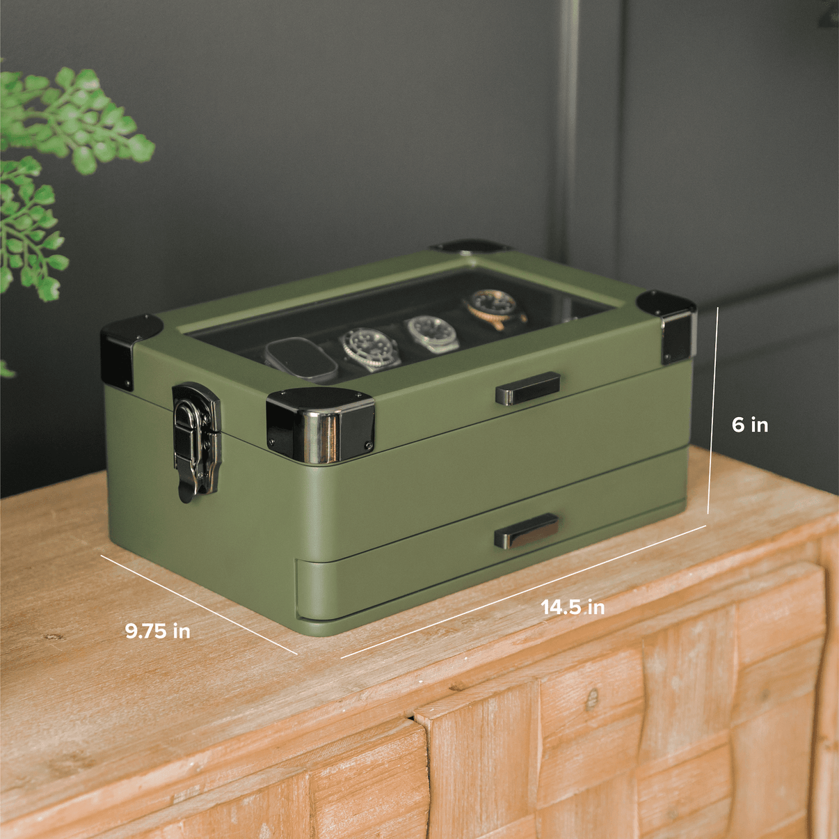 10-Slot Green Watch Box with Modular Storage & Accessory Drawer ...