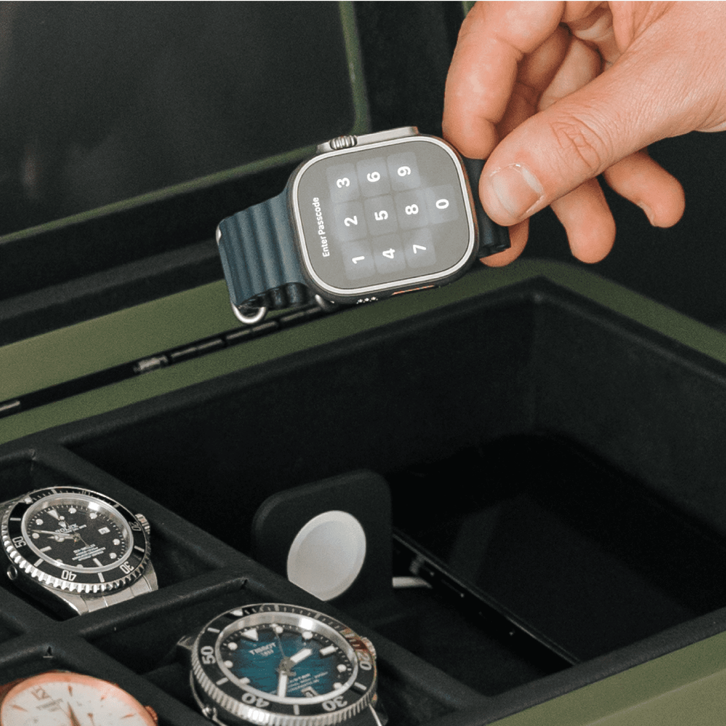 10-Slot Green Watch Box with Modular Storage & Accessory Drawer ...