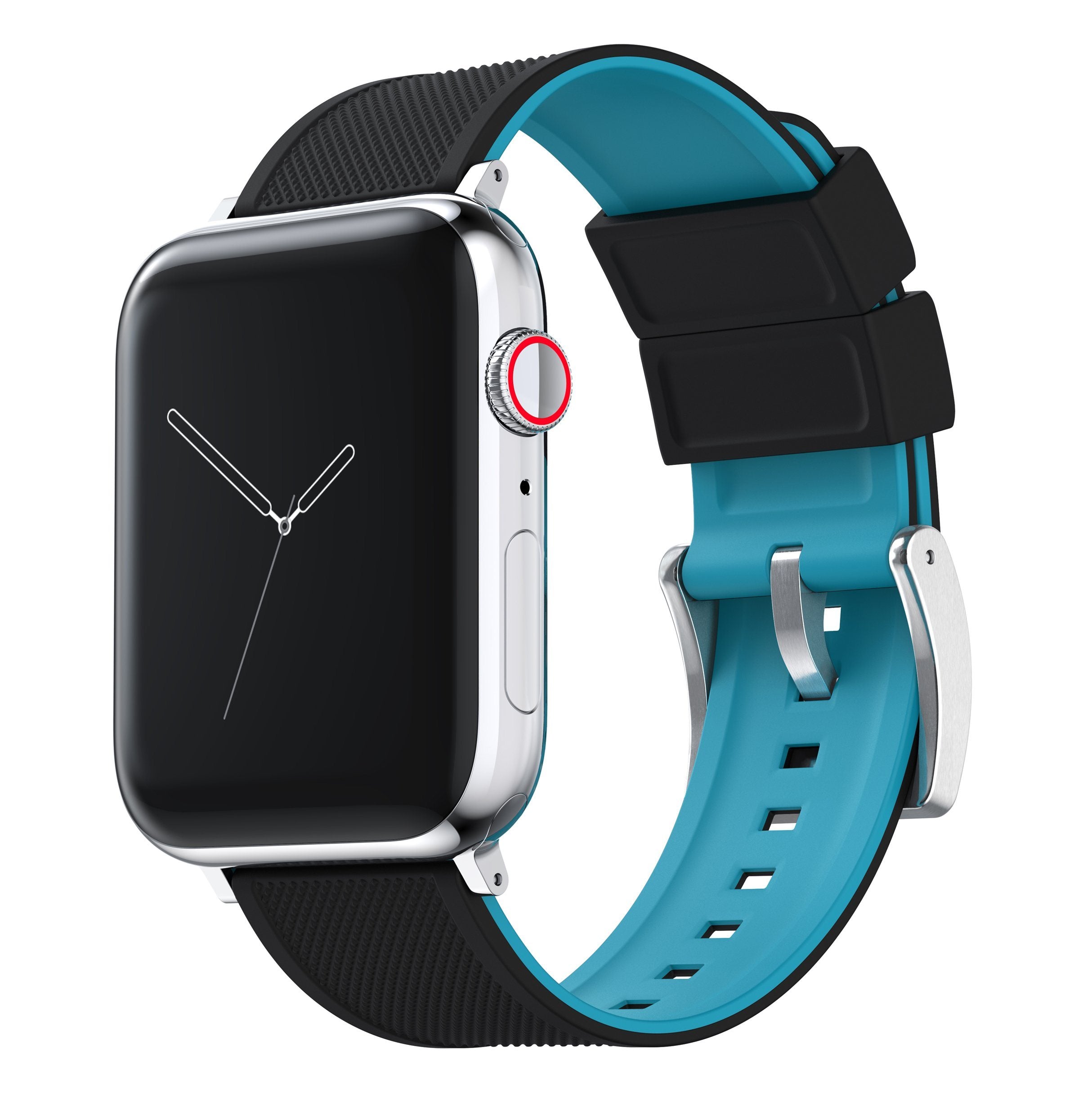 Black Silicone Apple Watch Band | Black & Aqua Blue Elite | BARTON ...
