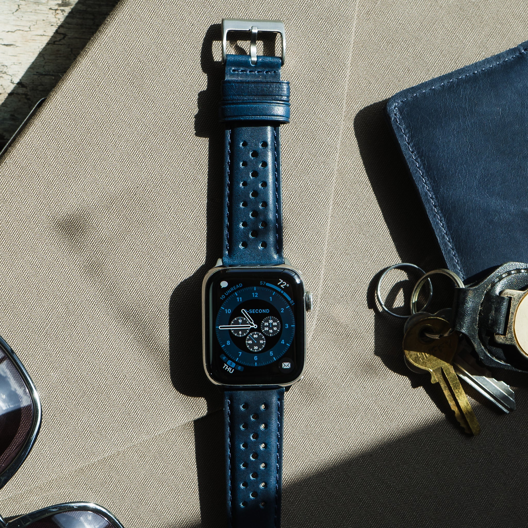 Apple Watch Navy Blue Racing Horween Leather Watch Band | Barton Watch ...