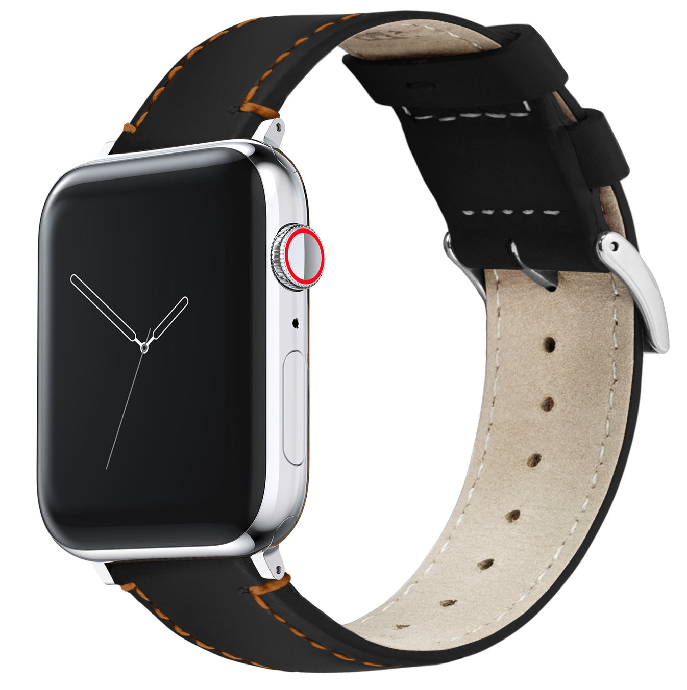 Black Leather Apple Watch Band | Orange Stitching | BARTON | Barton ...