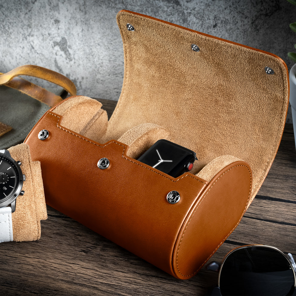 Double Recycled Leather Watch Roll Travel Case | Barton Watch Bands