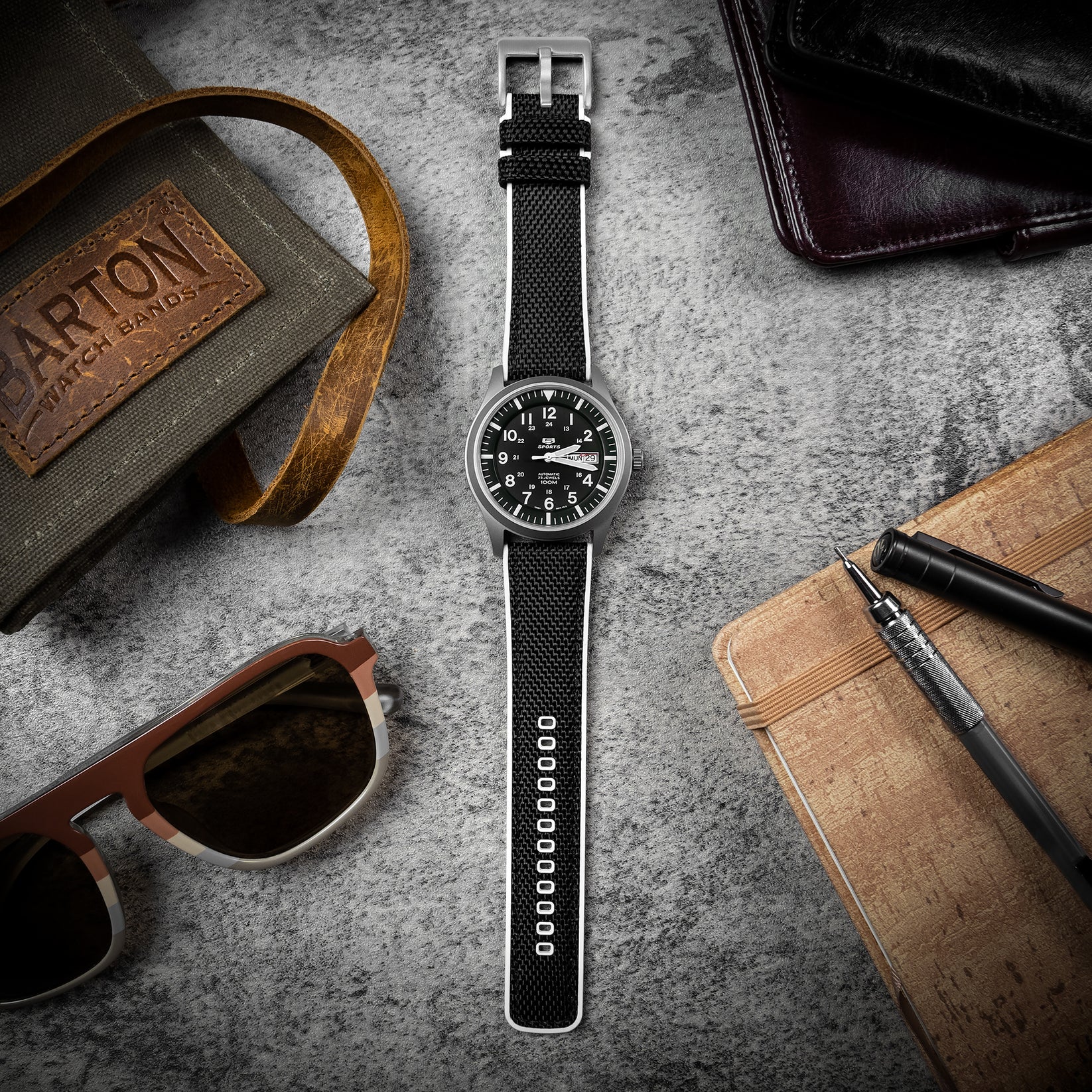 Black Cordura Fabric And White Silicone Hybrid Watch Band | Barton ...