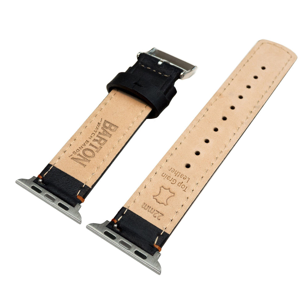 Black Leather Apple Watch Band | Orange Stitching | BARTON | Barton ...