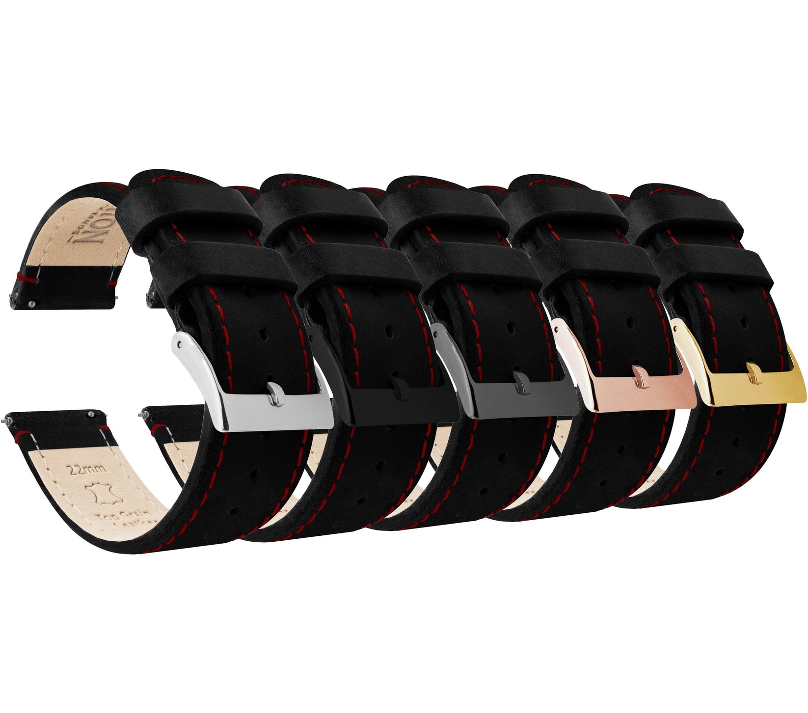 Black Leather Crimson Red Stitching Watch Band | Barton Watch Bands