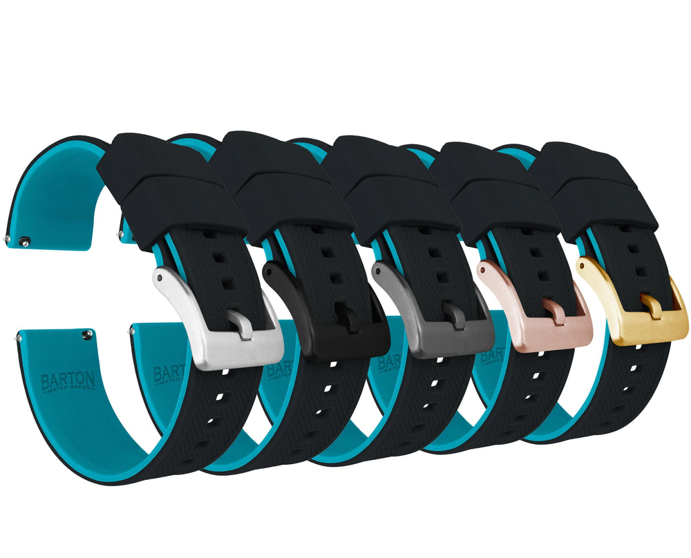 Black Top Aqua Blue Bottom Silicone Strap for Orient Mako/Ray/Kamasu ...