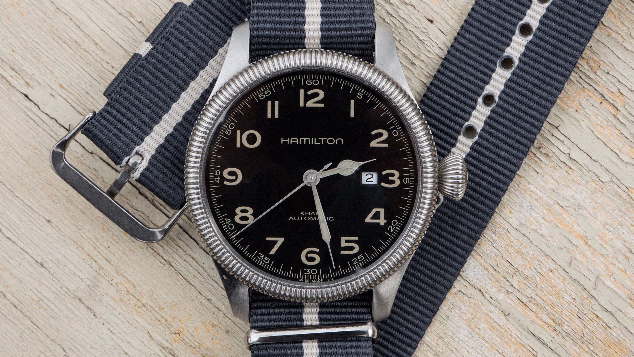 Smoke & Linen NATO® Style Strap | Smoke Grey & Off White Nylon Watch ...